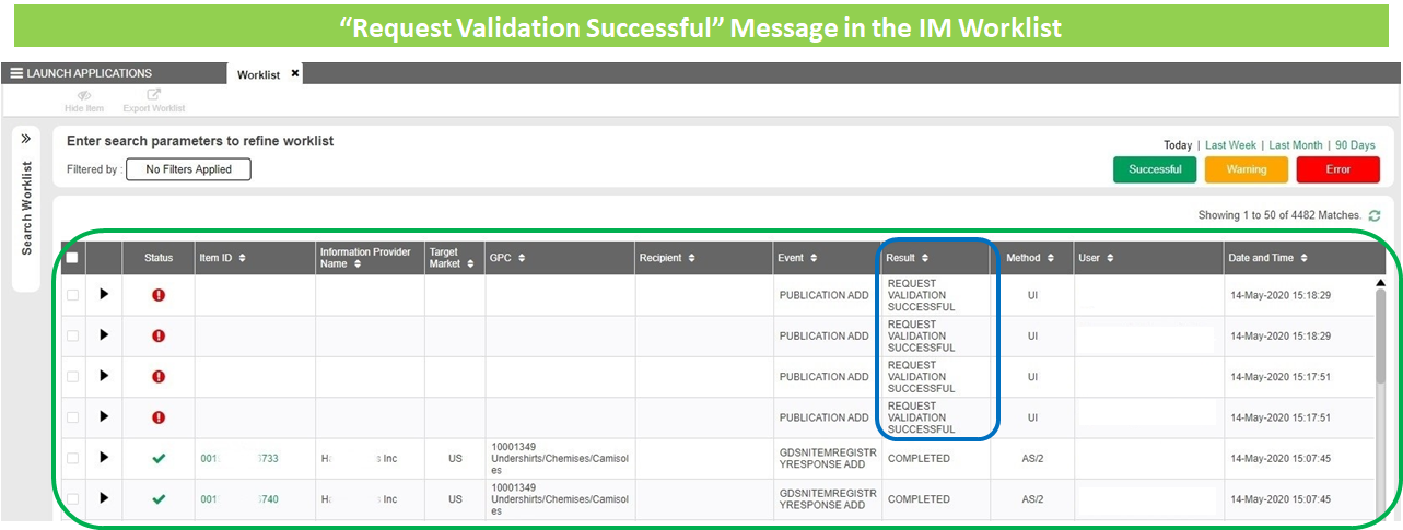 Request Validation Successful Message in IM - Is t... - 1WorldSync ...