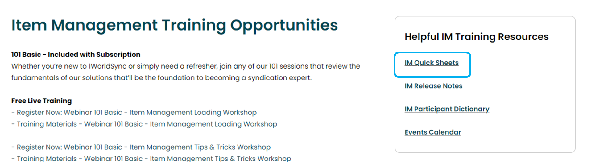 Documentation - Item Management Quicksheets - 1WorldSync Customer Community