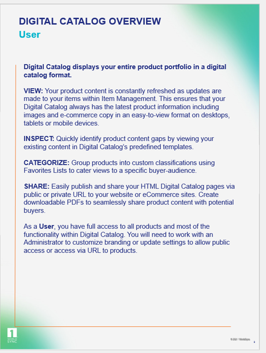 Quick Sheets for Digital Catalog (DC) - User - 1WorldSync Customer ...