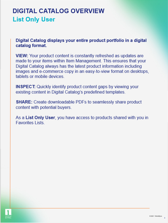 Quick Sheets for Digital Catalog (DC) - List Only ... - 1WorldSync ...